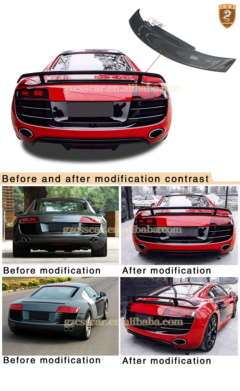 GT Style Rear Spoiler Wing for Audi R8 - Carbon Fiber
