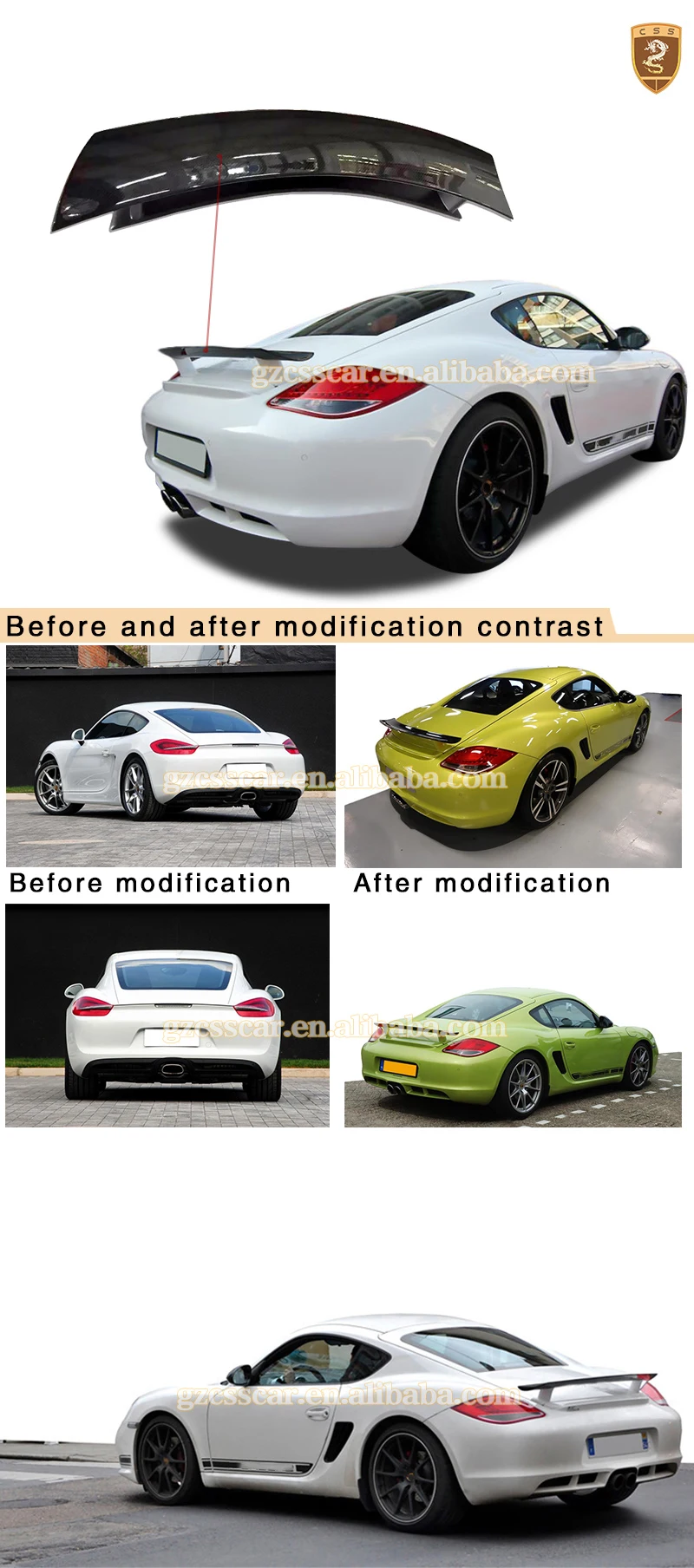 Car Accessories Fiberglass Double Deck Rear Wing for Porsche 987 Cayman ...