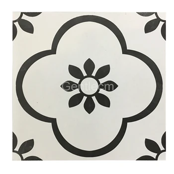 Inside Floor Tile 200mmx200mm Black Mix White Flower Pattern Corridor ...