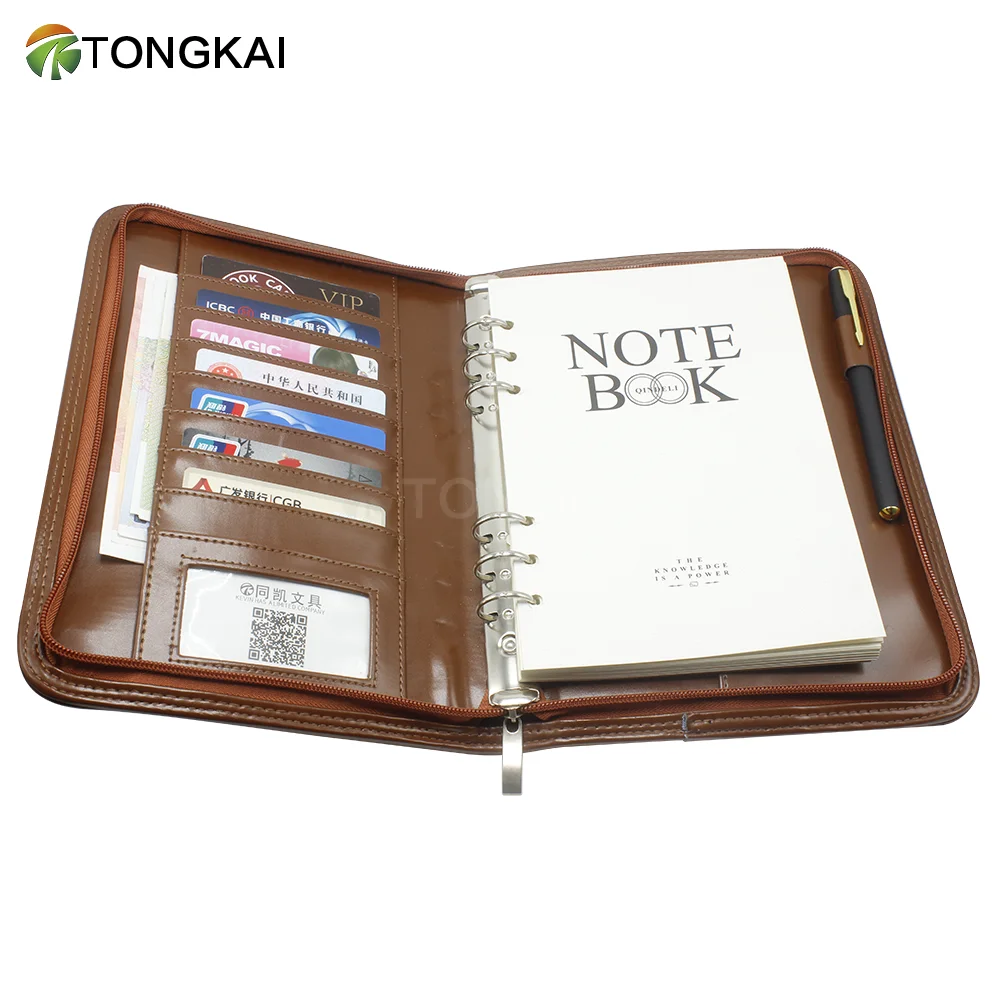 2023 Hot Customized 6 Ring Binder Pu Leather Zipper Binder Business Conference A4 A5 A6 Folder ...