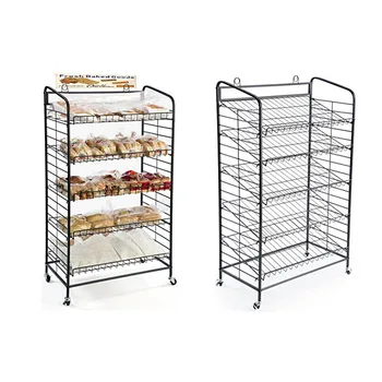 5 Layer Bread Display Shelf Wire Metal Wire Rack Carts With 4 Wheels ...