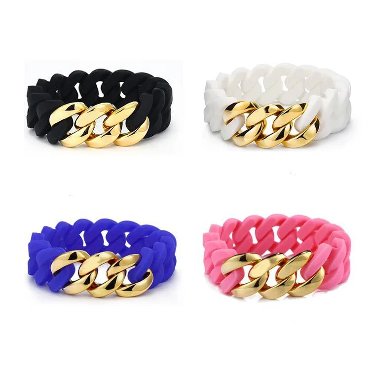 Custom Silicon Stainless Steel Bangle - Elastic Link Chain Bracelet