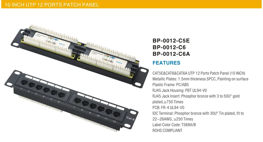 10 Inch Utp 12 Ports Patch Panel Cat5e Cat6 Cat6a Utp 12 Ports Patch ...