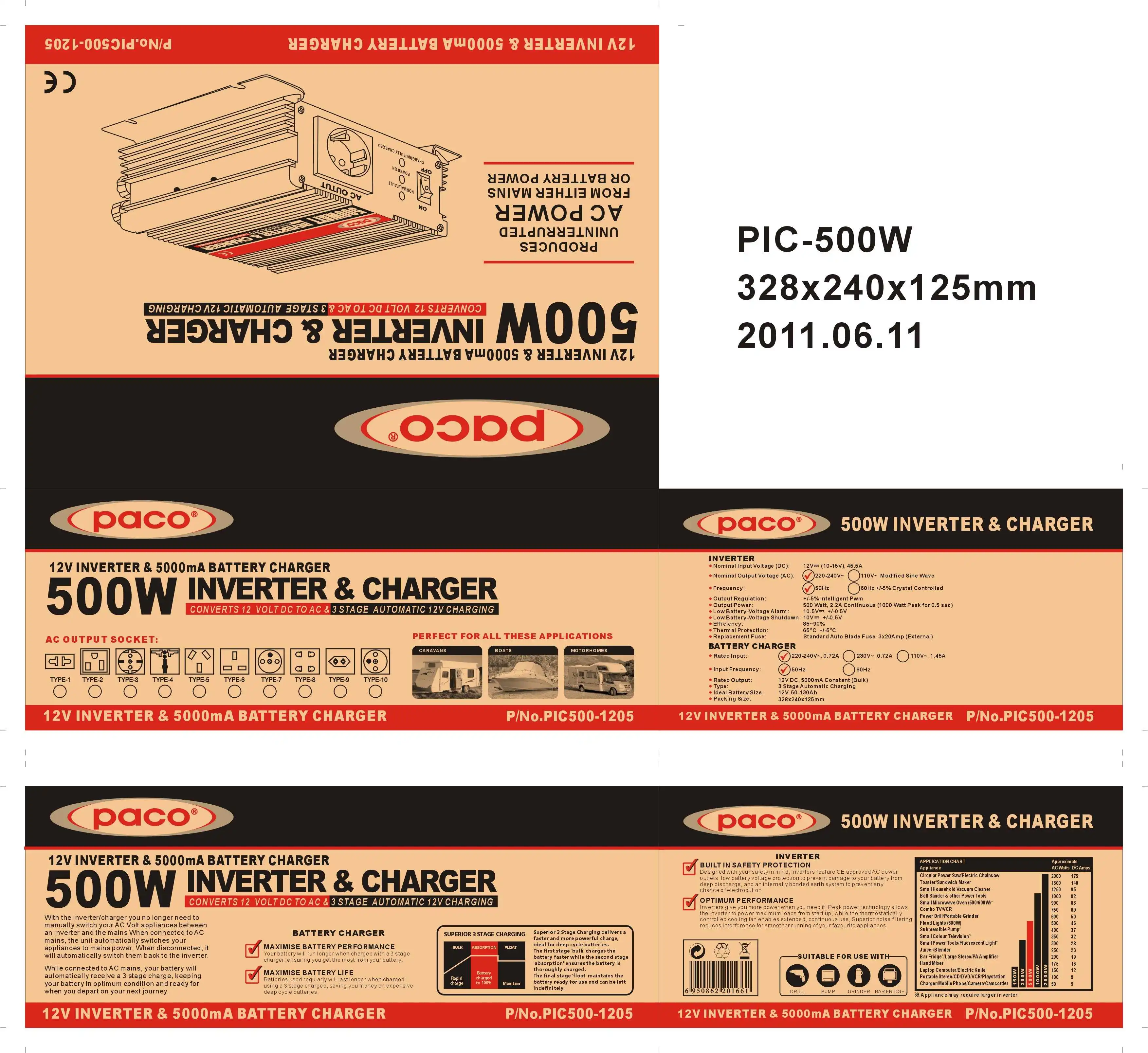단상 Paco 500 와트 전원 인버터 충전기 12 볼트 Dc Ac - Buy Power Inverter With Charger ...