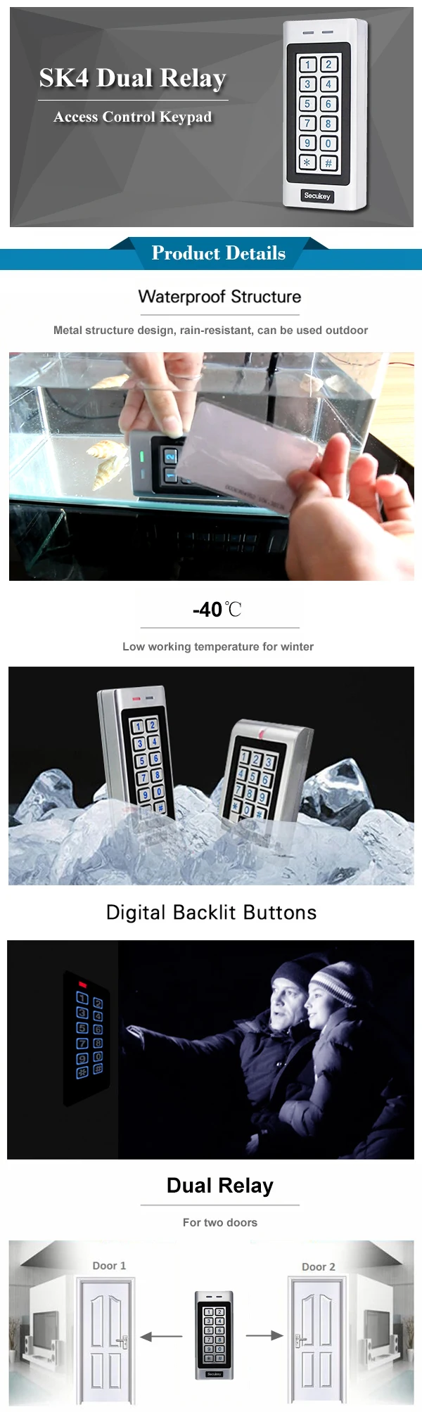 Secukey Dual Relay Keypad Access Control System - Waterproof Biometric