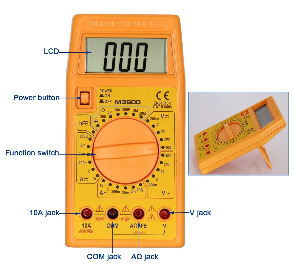 Digital Multimeter M3900 with Transistor Tester - Reliable Precision