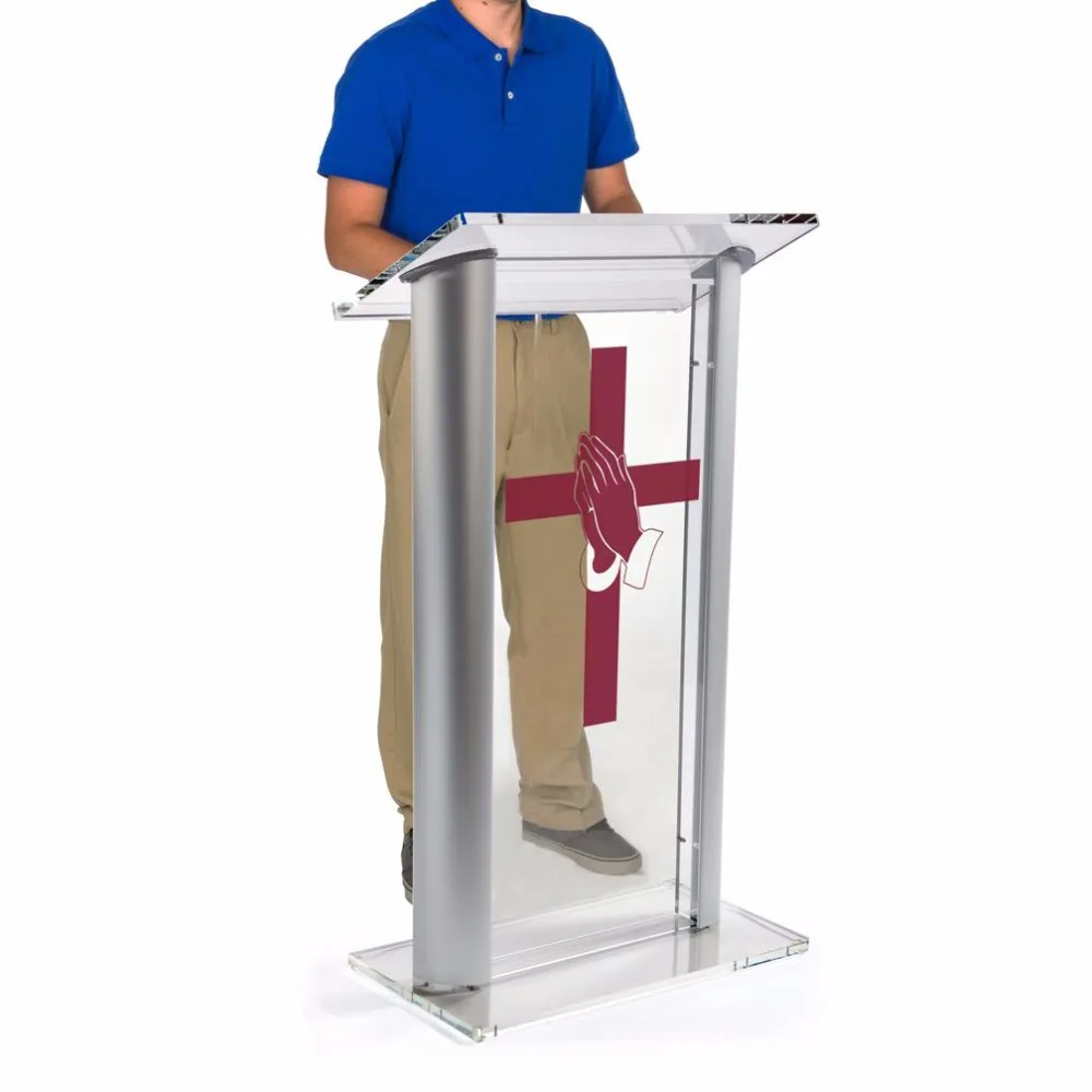 Clear Silver Aluminum Sides Praying Hands Cross Acrylic Church Pulpit ...