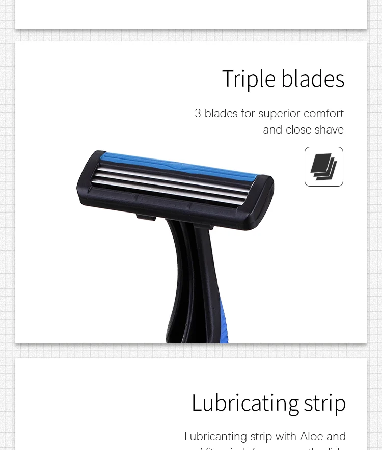 Great Style 3 Blade Razor Stainless Steel Rubber Handle Shaving Razor ...