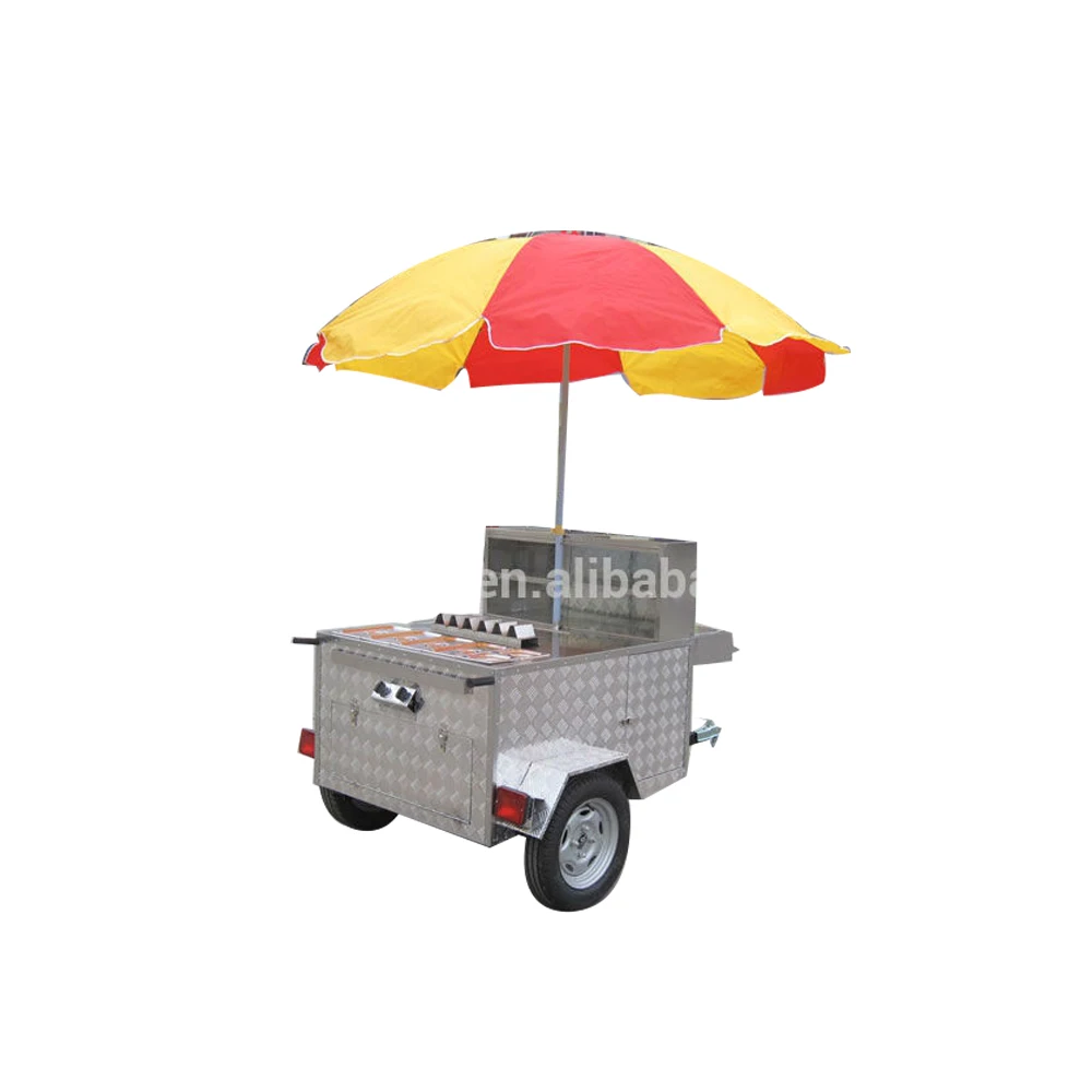 JX-HS120A Street Mobile Hand Push Hot Dog Cart - Stainless Steel
