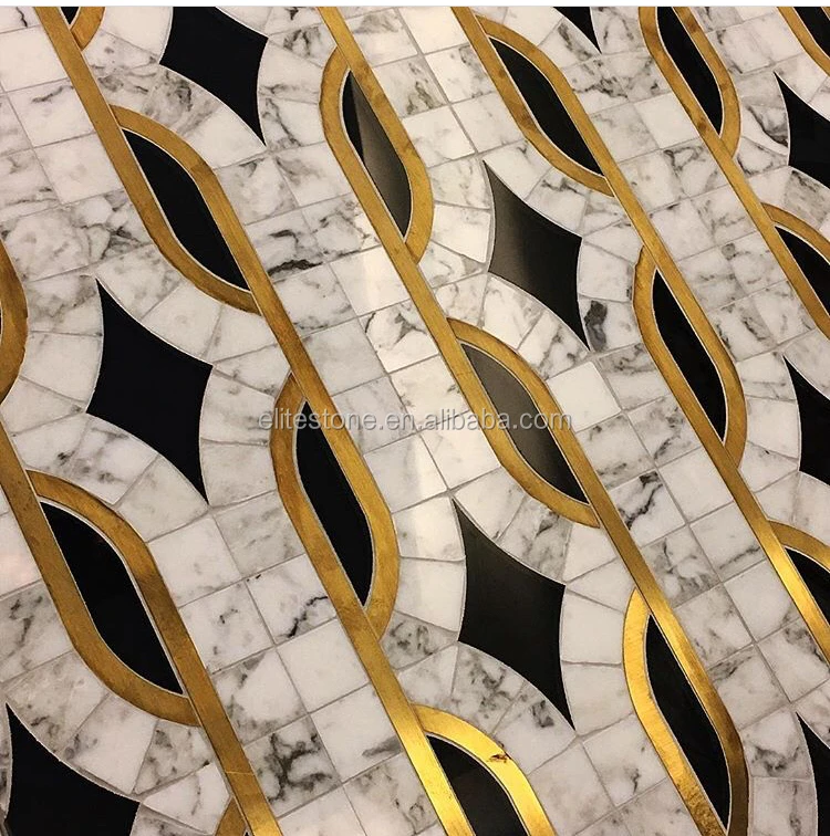 marble mix gold metal waterjet tile marble mosaic tile| Alibaba.com