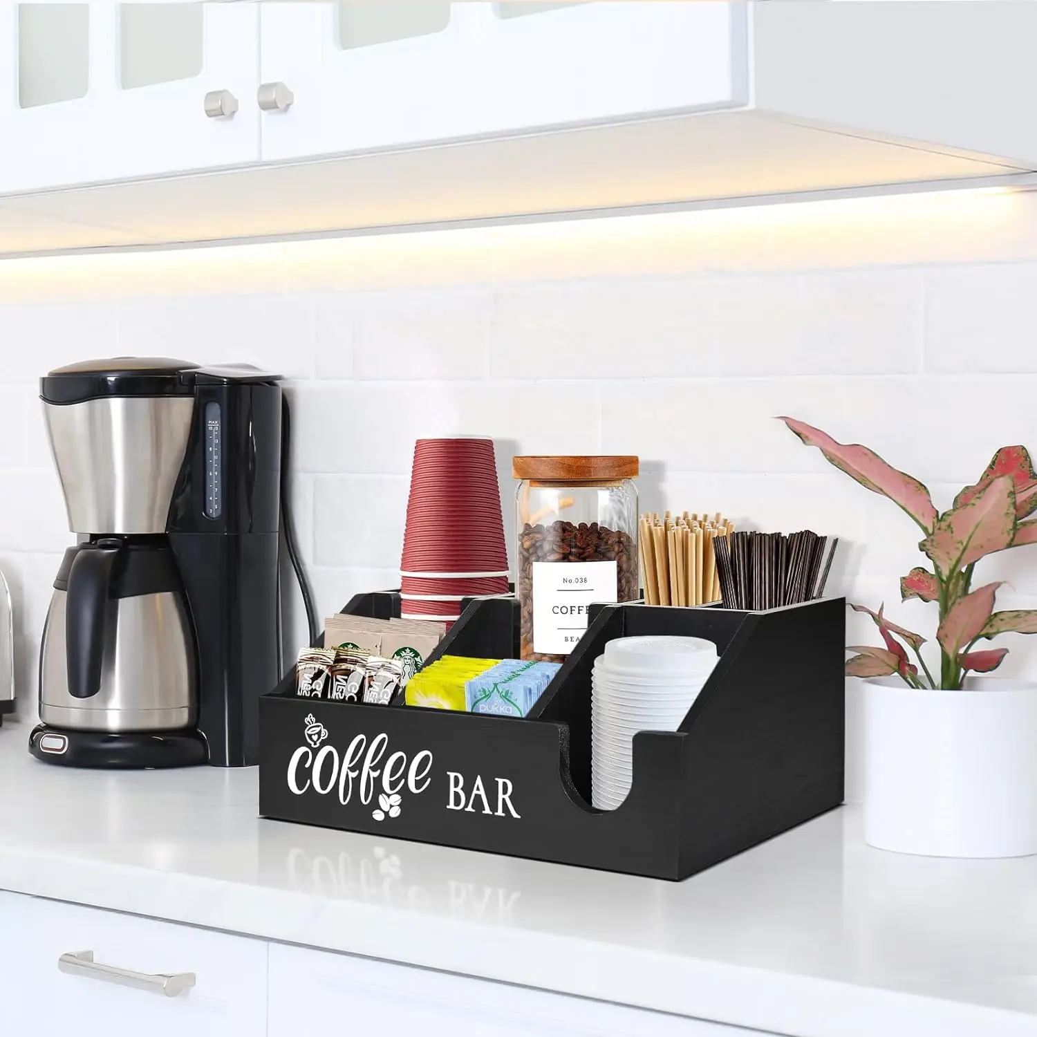 Rustic Coffee Bar Decor Coffee Station Organizer Wooden Coffee Cup ...