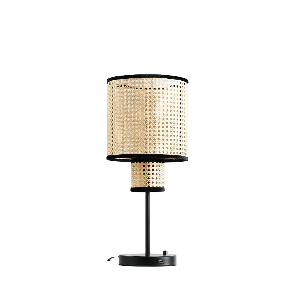 Wellin Lighting Small Plastic Rattan Tripod Base Portable Table Light ...