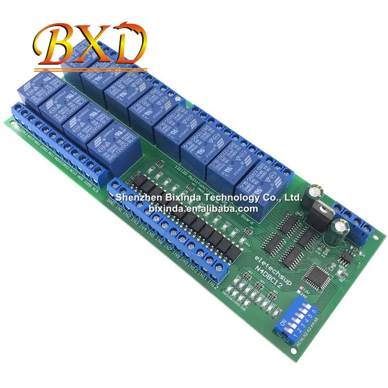 12ch Digital Input Output Uart Rs485 Relay Module Modbus Rtu Din35 C45 Rail Box For Plc Ptz Led ...