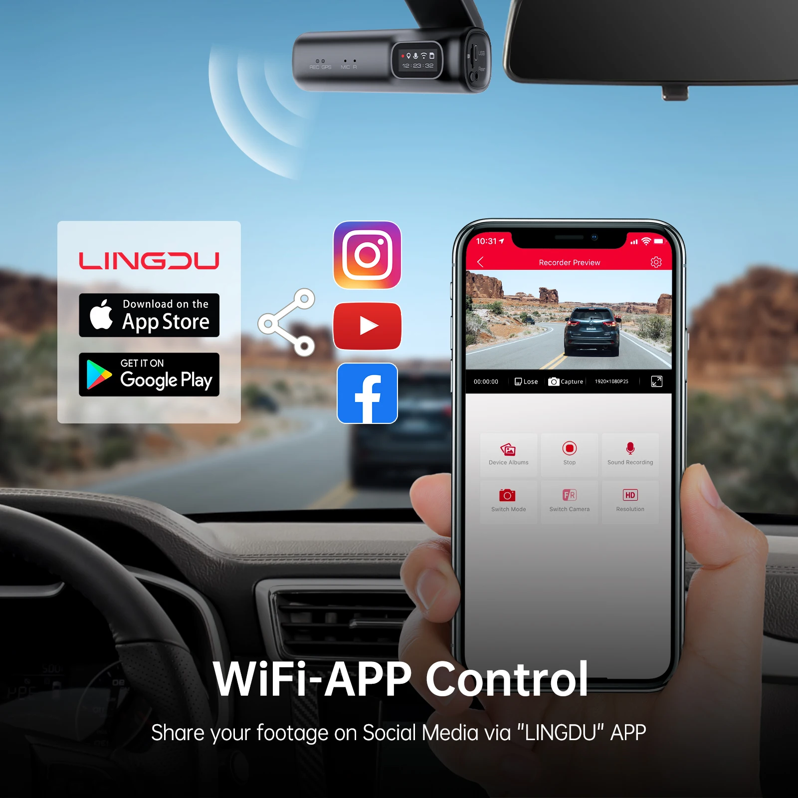 LINGDU D600 4K Dash Cam with GPS, 0.96'' Screen, 5G Wi-Fi, Motion ...