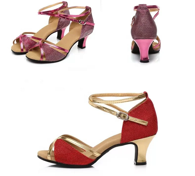 Double Sided Satin Upper 7 Strap Tango Salsa Bachata Ballroom Latin ...