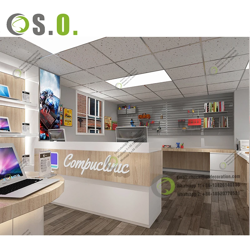 Shop Counter Design with Wooden Display Cabinet - SO-BE20230523-A2