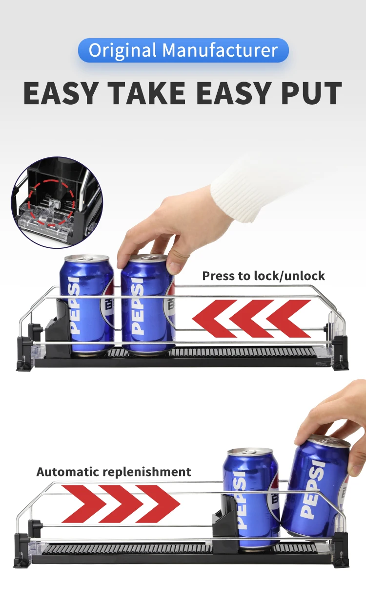 Organize Your Fridge with Canned Roller Ball Pusher Display