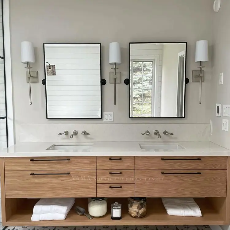 VAMA Custom Double Sink Vanity with Wood Veneer Drawers