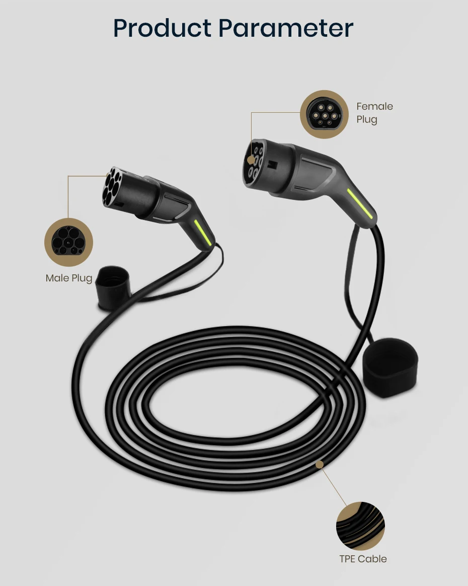 EV Charging Cable - 7.5KW Type 2 to Type 2 Connector