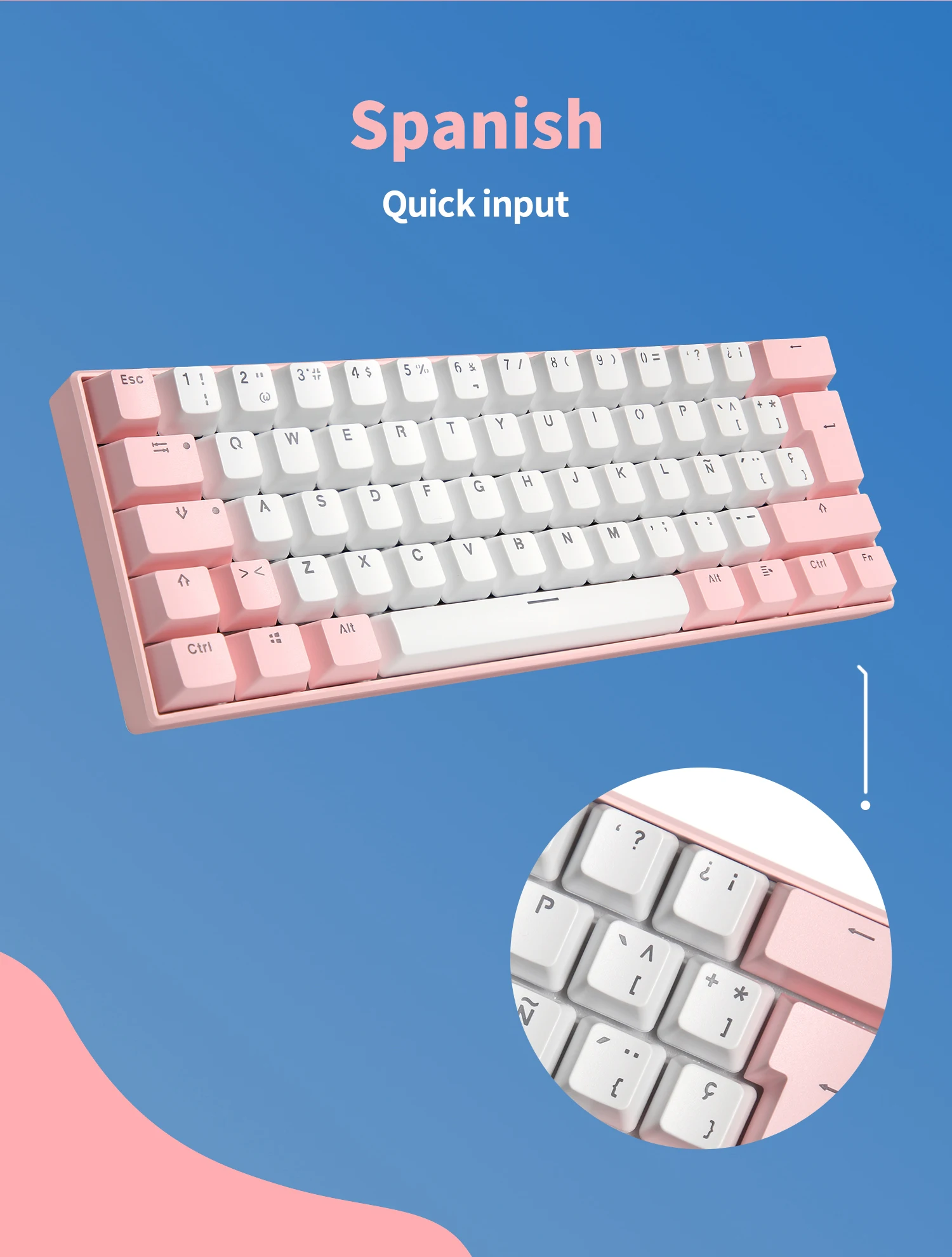 2022 New Pink Gaming Keyboard Custom 60% Mini Teclado Gamer Spanish Usb ...