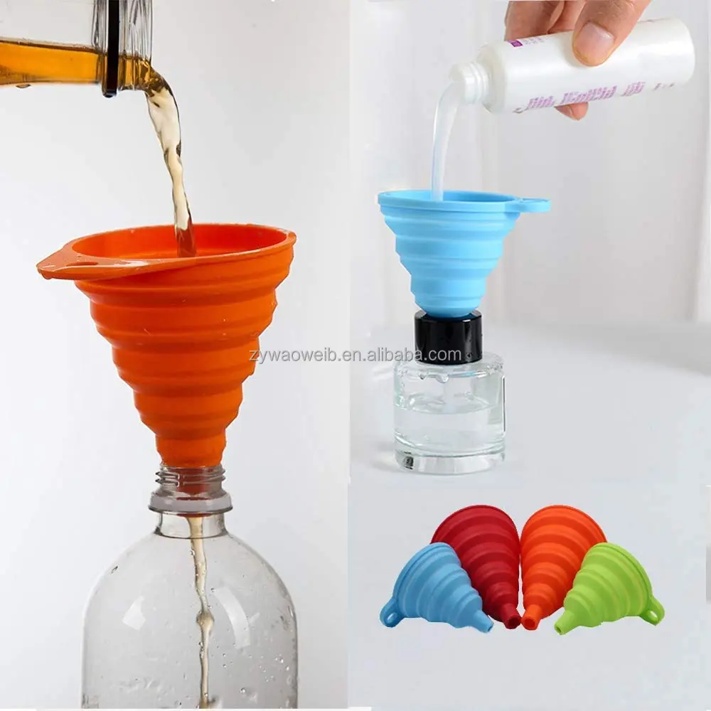 Kitchen Funnel Set Small and Large Kitchen Gadgets Accessories Foldable Silicone Collapsible ...
