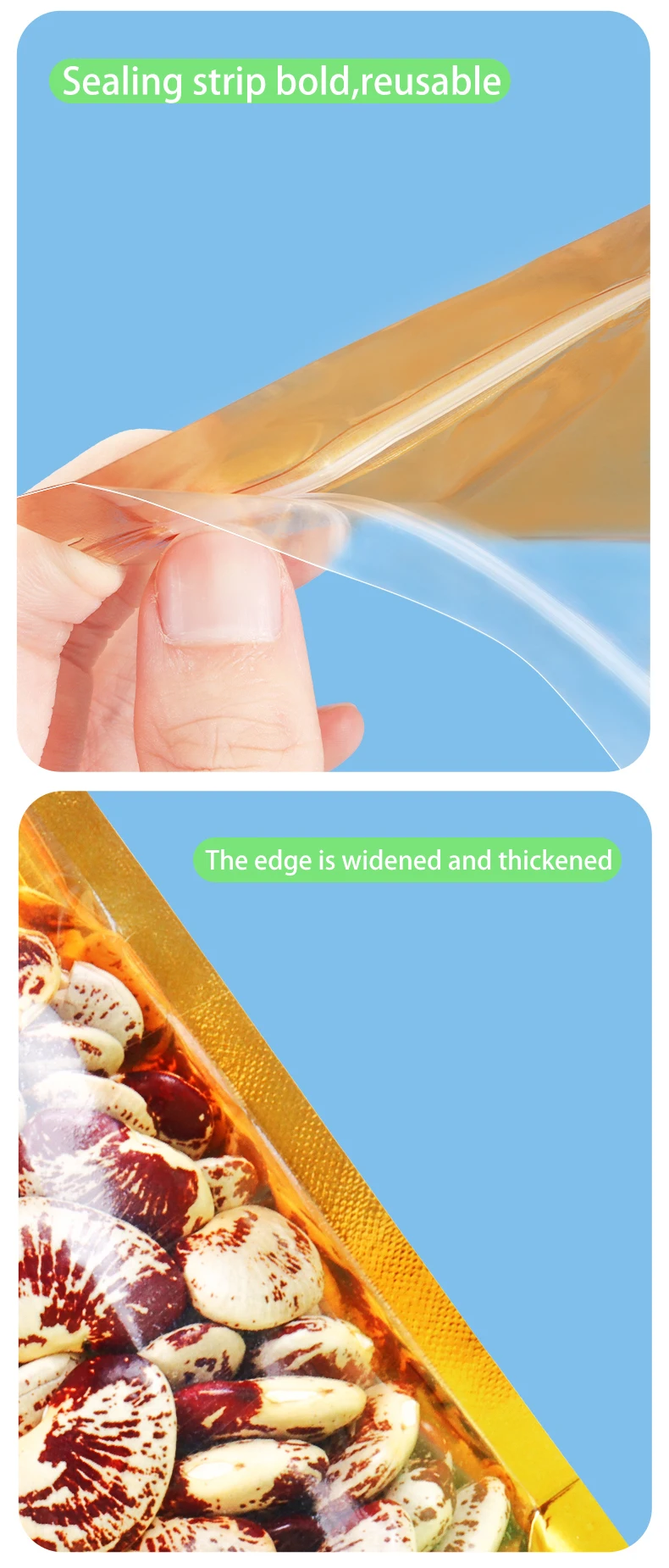 Customized Logo Baggies Stand Up Pouch Food Gold Packaging Bags Zip ...