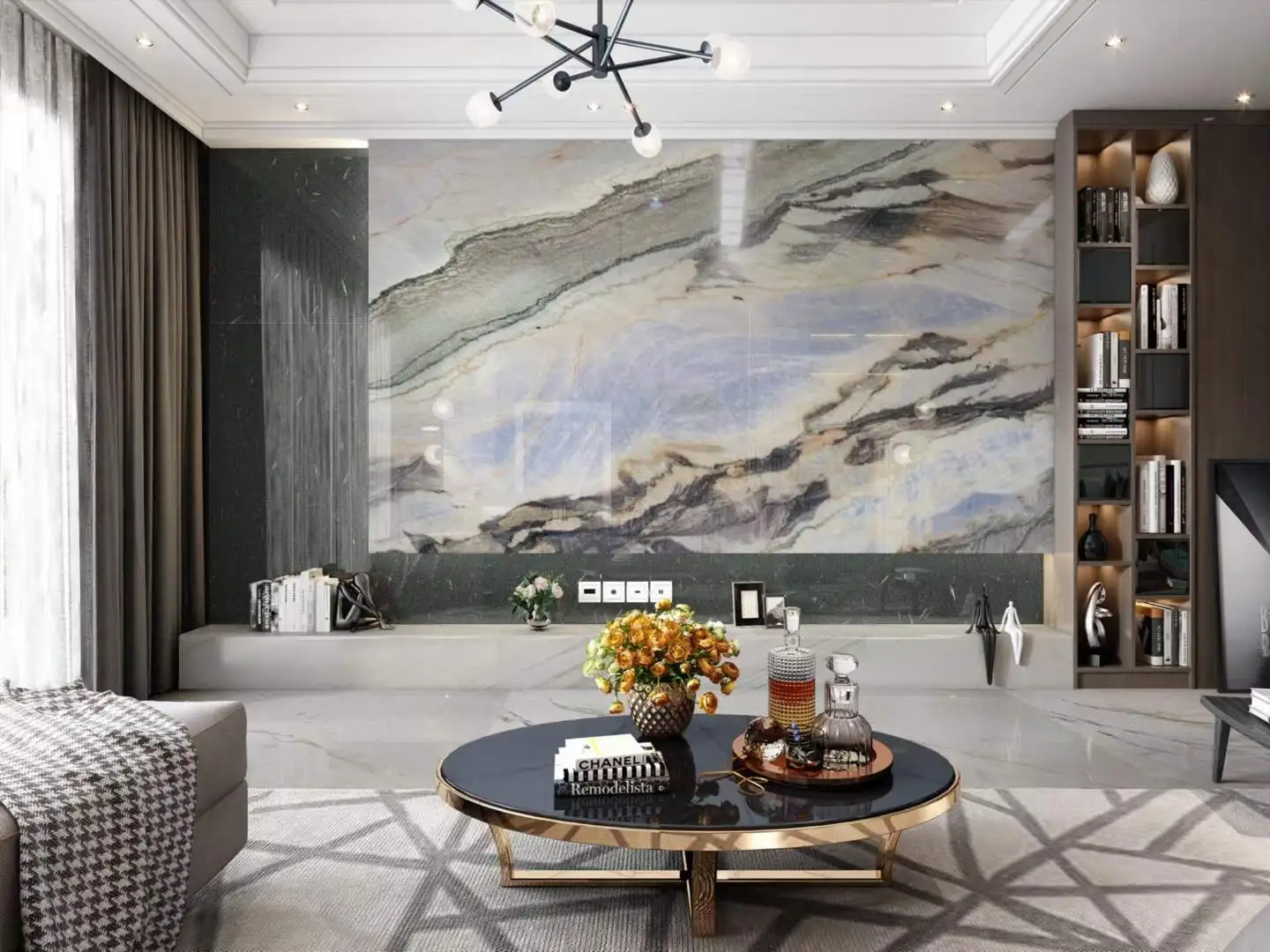 Sea Blue Quartzite Wall Slab Flexible Stone Slab For Wall Decoration ...