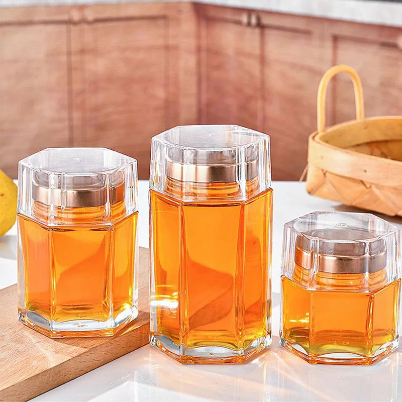 Factory Direct Hexagon Glass Jar For Storing Honey Jam Jelly Luxury Glass Bottle With Screw Lid ...