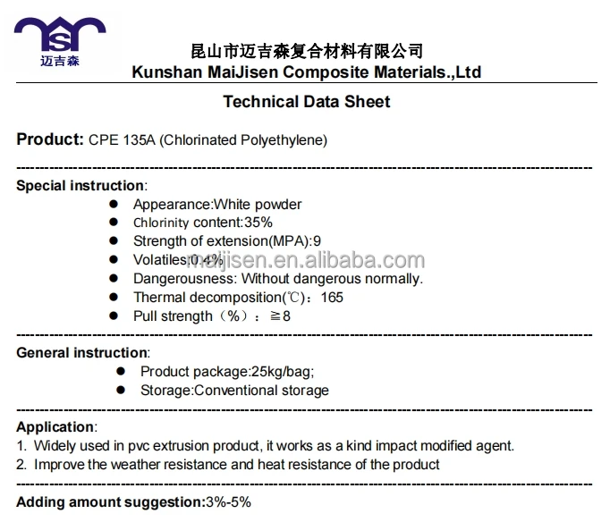 Chlorinated Polyethylene Cpe135a For Pvc/wpc/spc Extrusion - Buy Impact ...