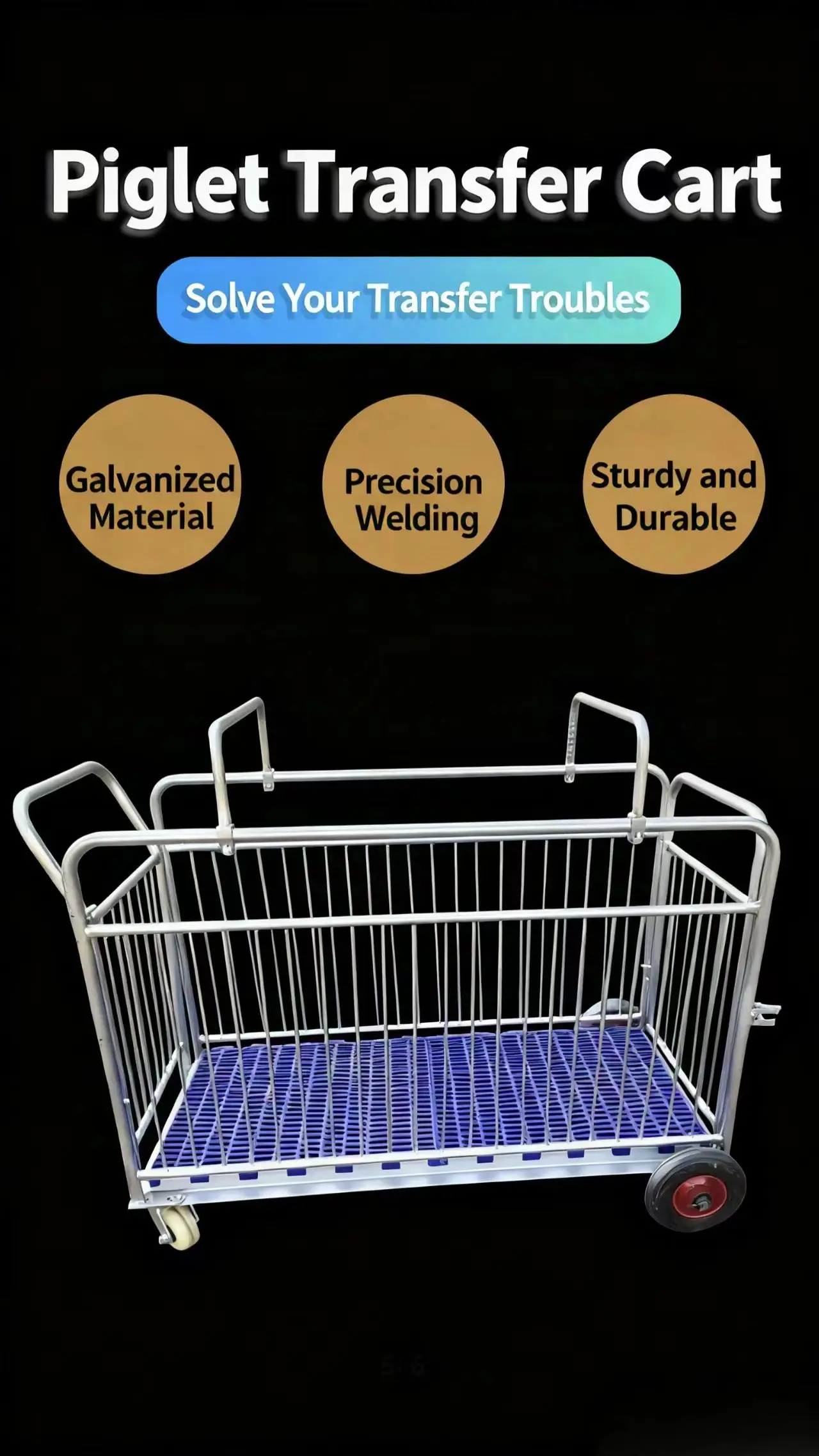 Galvanized Piglet Transport Cart with Wheels - Durable Handcart for ...