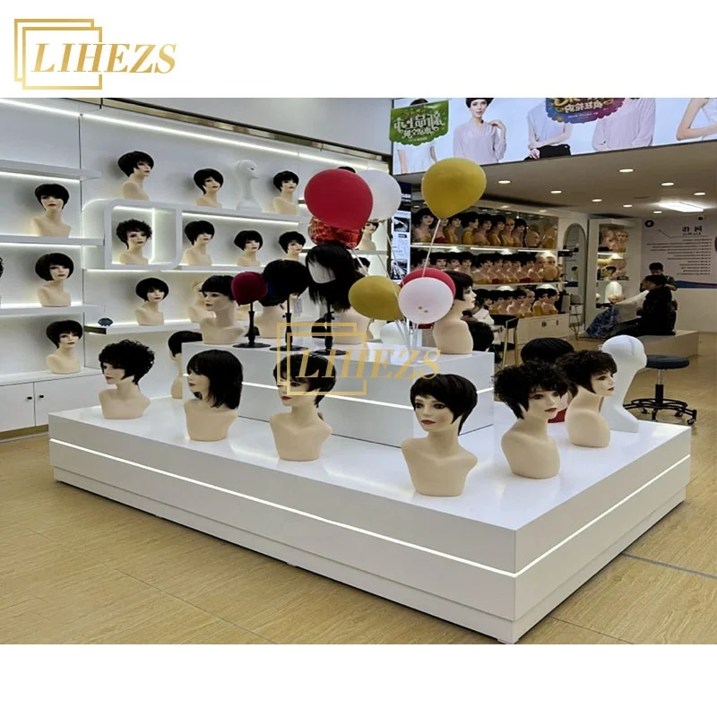 Modern Hair Salon Display Shelf Luxury Retail Shop Design For Wigs Wall ...
