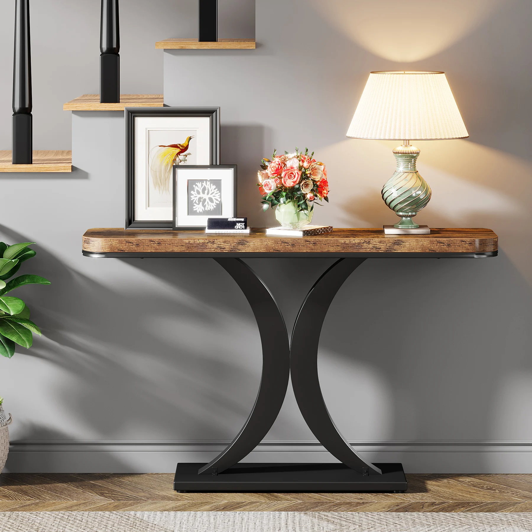 Tribesigns 40 Inch Industrial Console Table Narrow Geometric Base ...