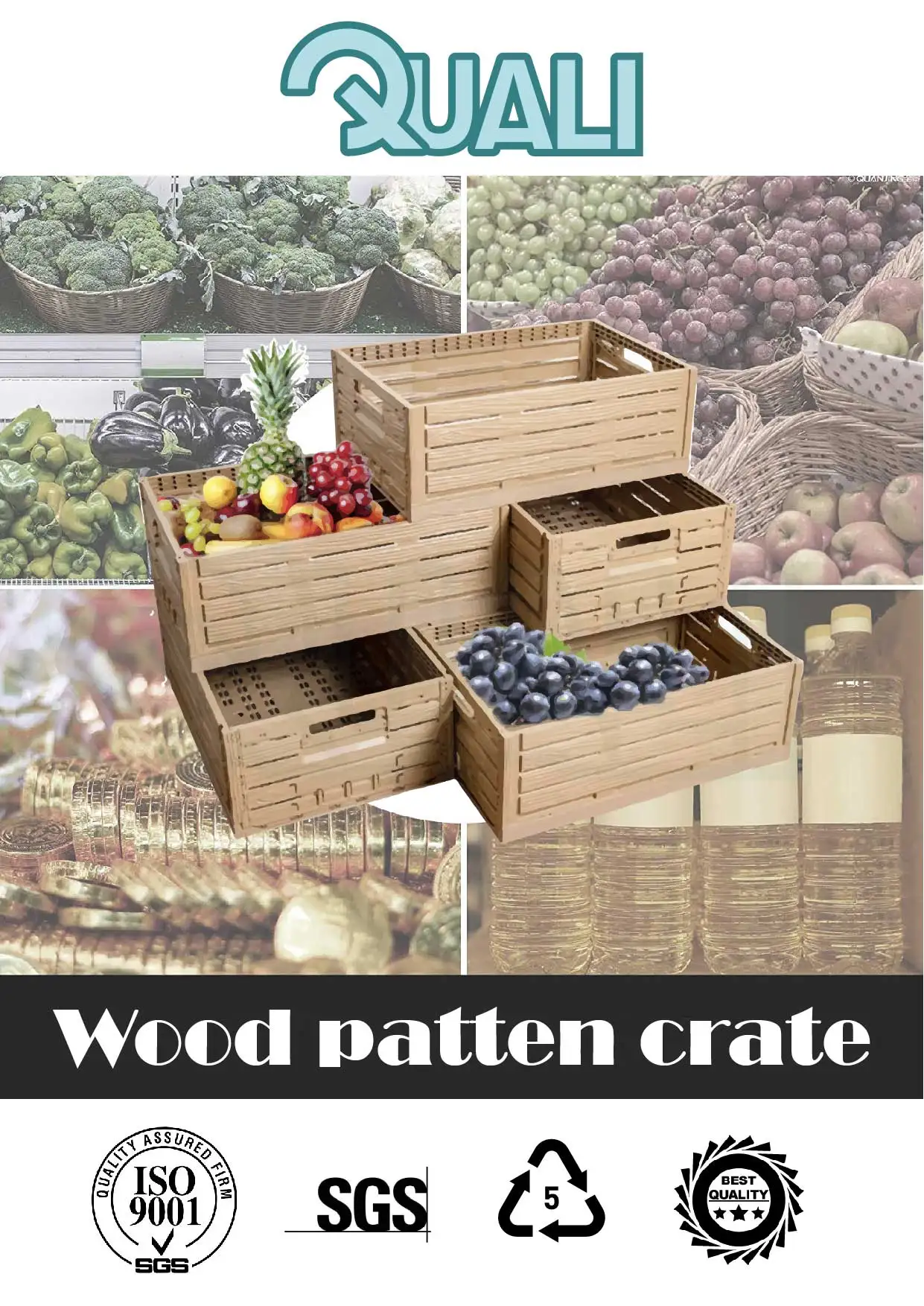 Quali Wood Effect Folding Collapsible Plastic Storage Rpc Crate 600*400 ...