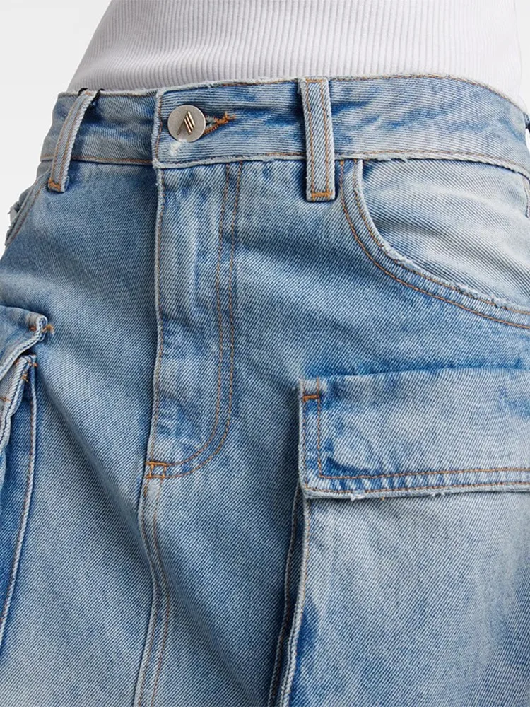 Wholesale 2024 Spring Large Pocket Design Washed Denim Fade Straight ...