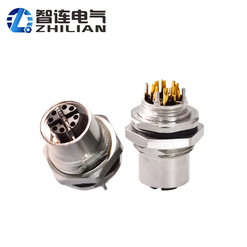 IP67 Waterproof M12 X-Coded 8Pin Female Back Panel Mount Solder Socket ...