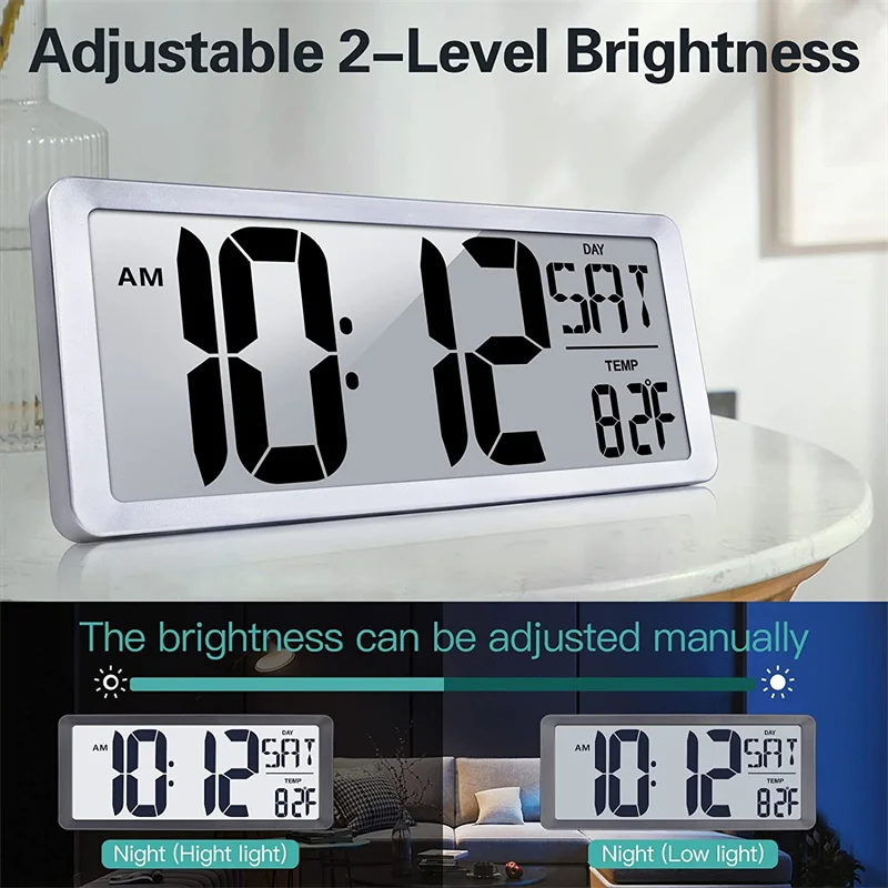 Large Digital Wall Clock with Backlight for Bedroom Home Decor