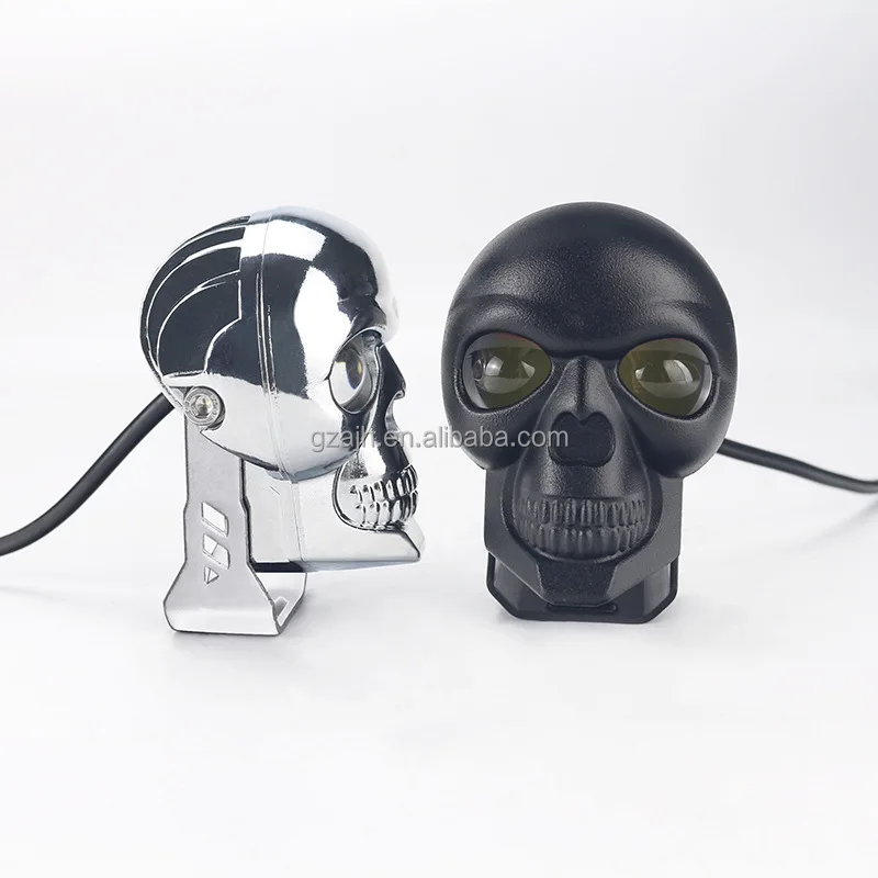 External Motorcycle Headlights Ghost Fire Skull Head LED Spot Light ...