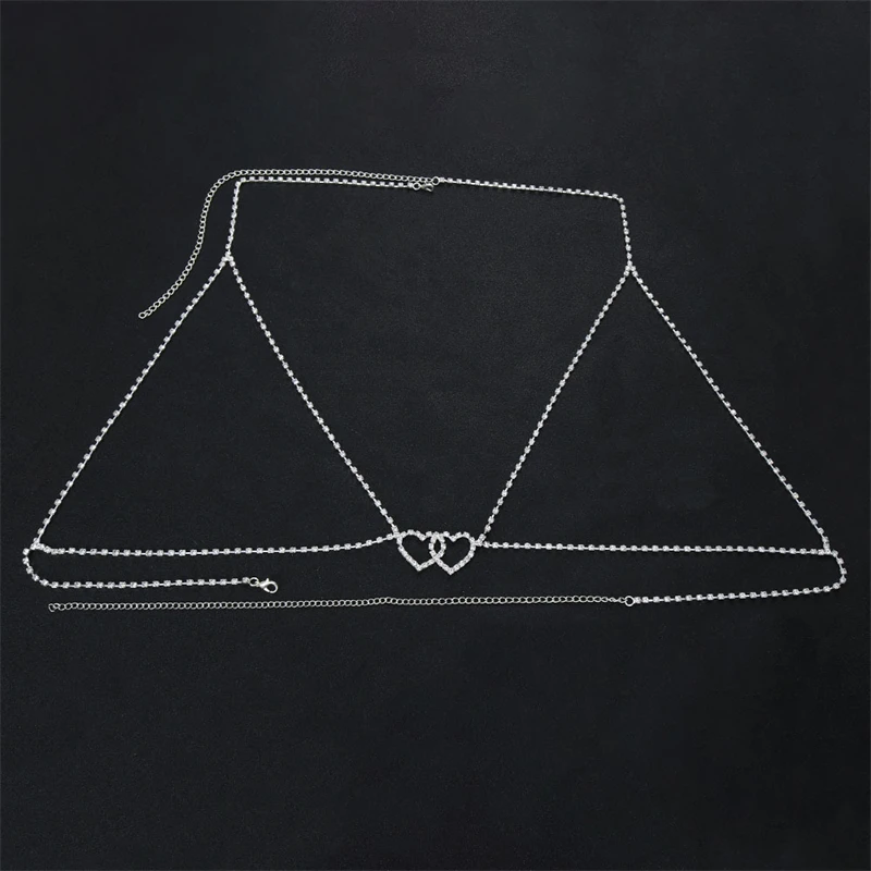 Fashion Sparkling Double Heart Necklace Sexy Bikini Diamond Body Chain ...