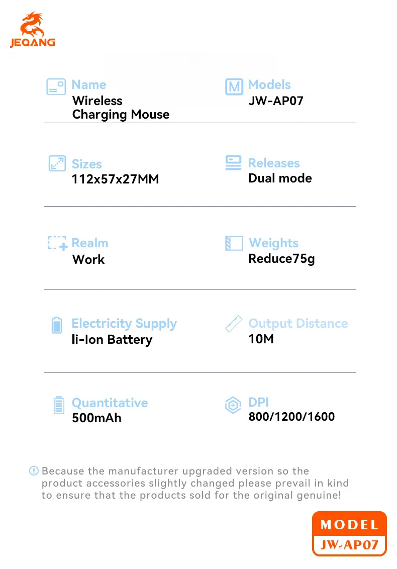 JEQANG JW-AP07 Ergonomic Dual-Mode Wireless Mouse for Desktop