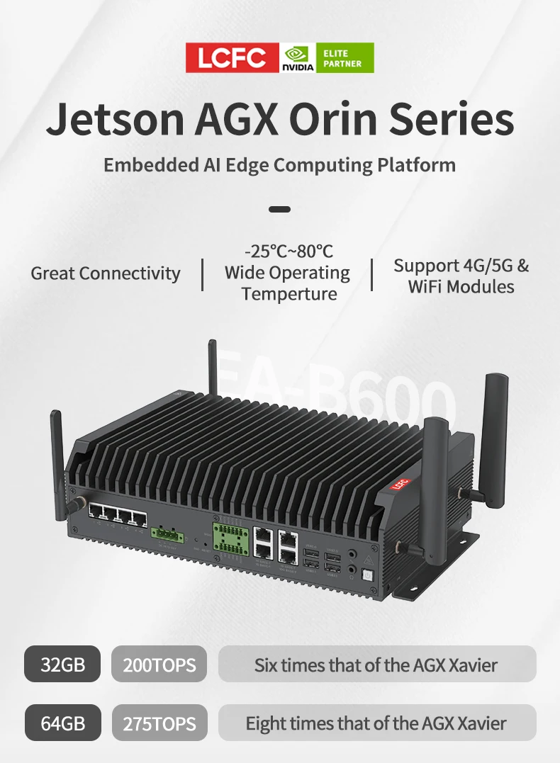 Jetson AGX Orin 32G AI Edge Computer EA-B600 Fanless Industrial PC with DDR4 8GB & M.2 Storage ...