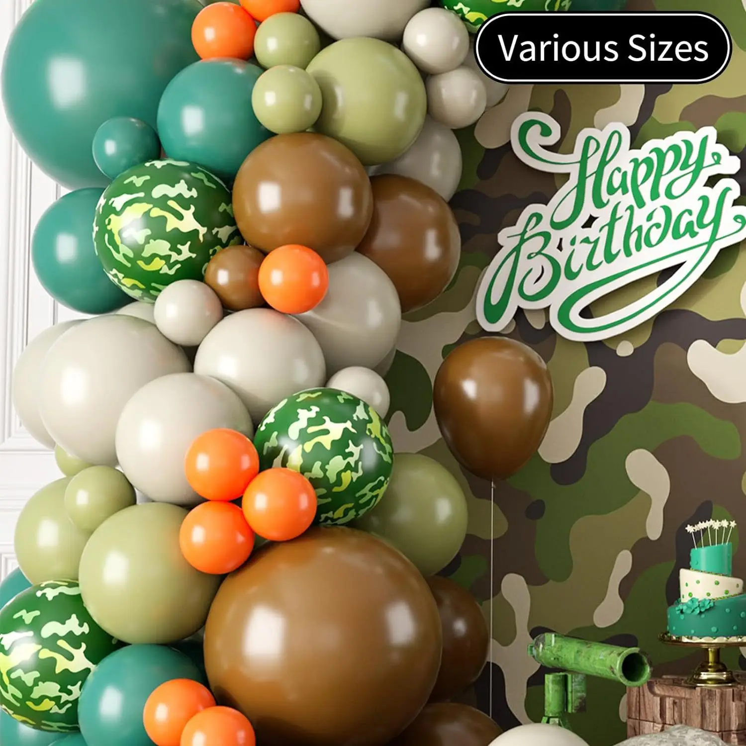 Retro Balloons Camo Themed Outdoor Camping Game Party Balloon Garland ...