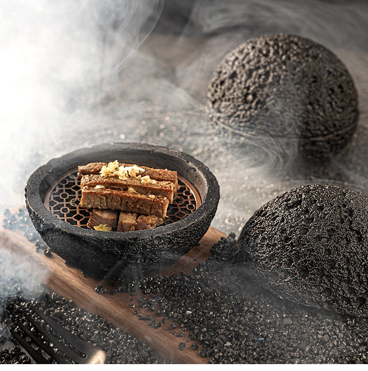 Volcanic Stone Ball Set - Black Ceramic Plates for Events