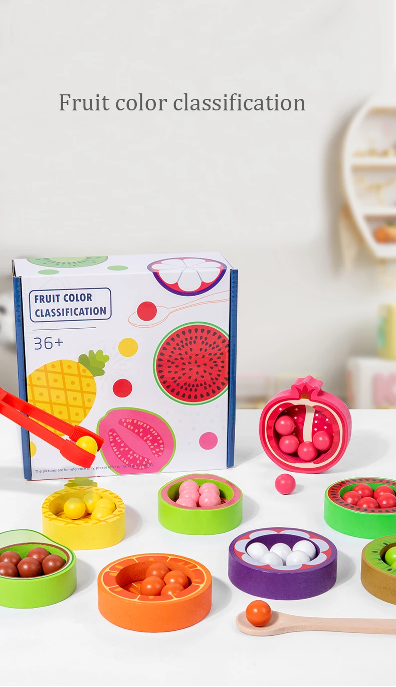 Custom Wooden Fruit Clip Beads Color Cognition Matching Montessori Toys ...