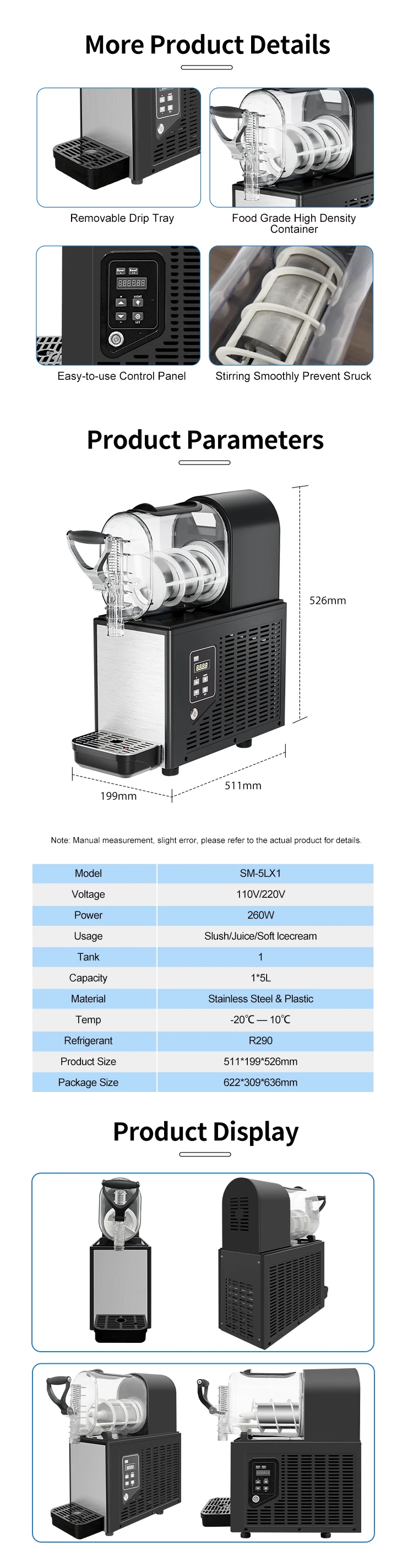 Commercial High Productivity Smooth Slush Machine 5L Frozen Two Tanks ...