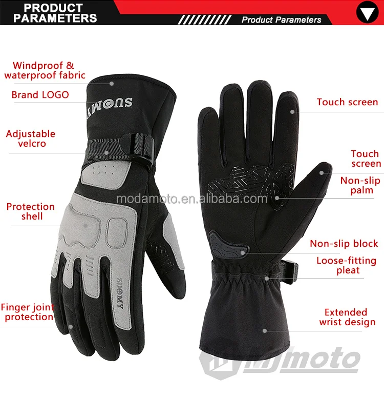 SUOMY Waterproof Motorcycle Gloves Winter Thickened Thermal Touch ...