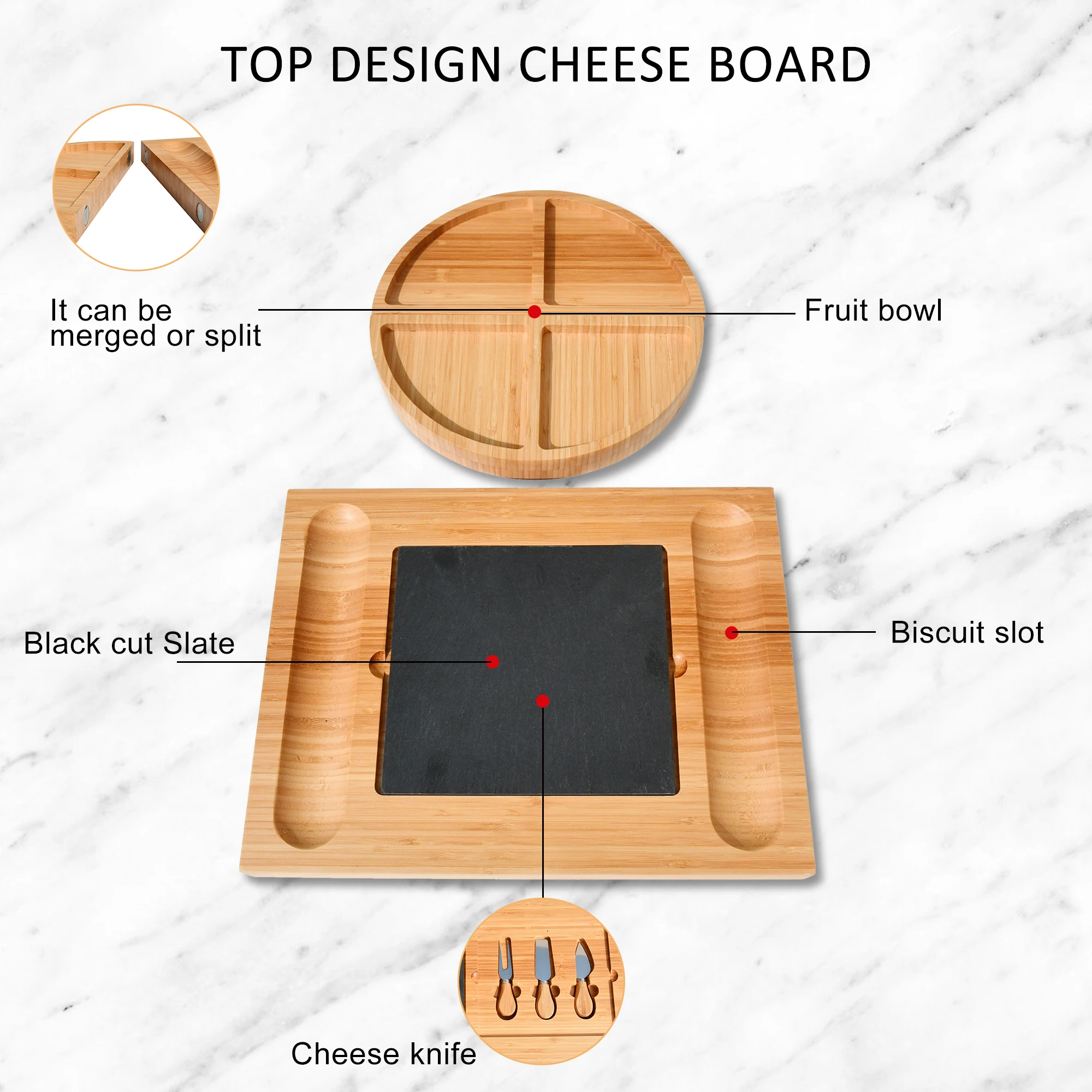 Youlike Natural Bamboo Luxury New Design Handmade Cheese Board Snack ...