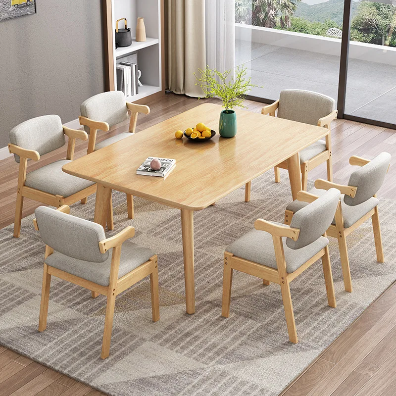 Solid Wood Dining Table Simple Rectangular Dining Table 4 Chairs Set ...