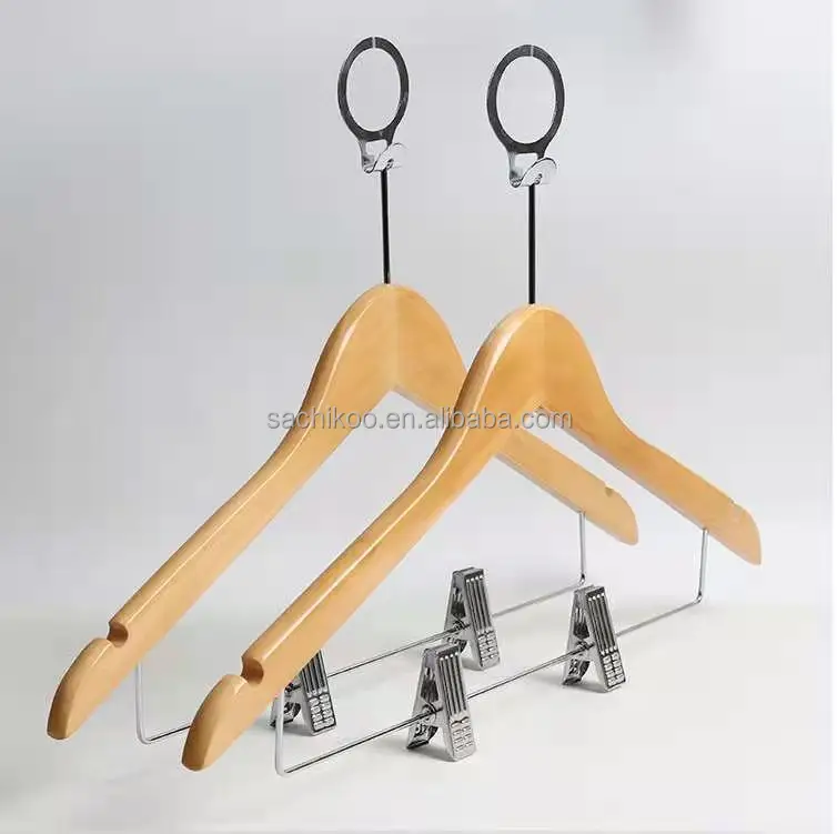 Professional Anti-Theft Fixed Ring Wooden Hangers Without Clips Manual ...
