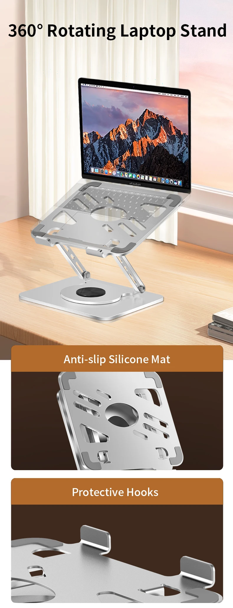 Adjustable Aluminum Laptop Stand - 360° Rotating Notebook Holder For 10 ...