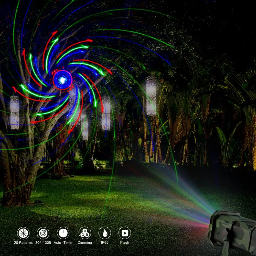 Outdoor Waterproof Led Laser Projector Light 20 Patterns Rf Remote ...
